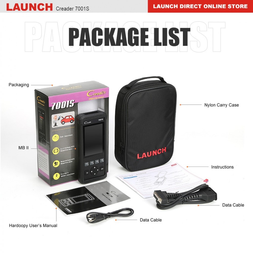 Launch OBD2 Scanner 7001S Diagnostic Scan Tool Code Reader ABS SRS ...