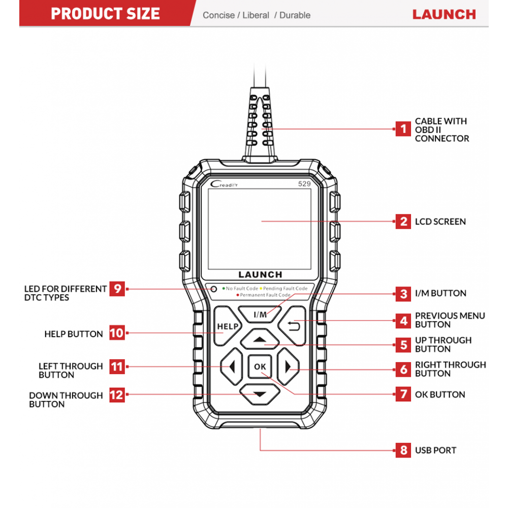 LAUNCH Creader 529 CR529 OBD2 Scanner Engine OBD Code Readers Scan ...