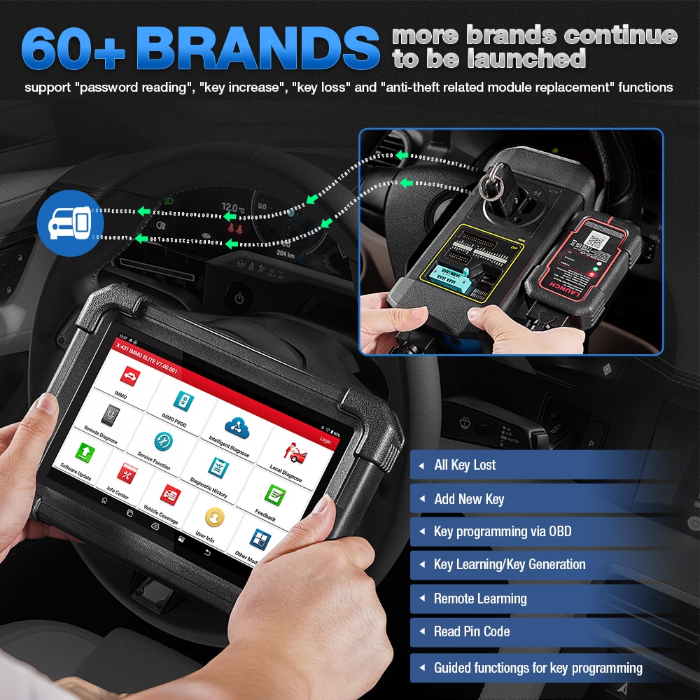 LAUNCH X431 IMMO Elite Car Key Programming Tools OBD OBD2 Full System Diagnostic Scanner with 15 ...