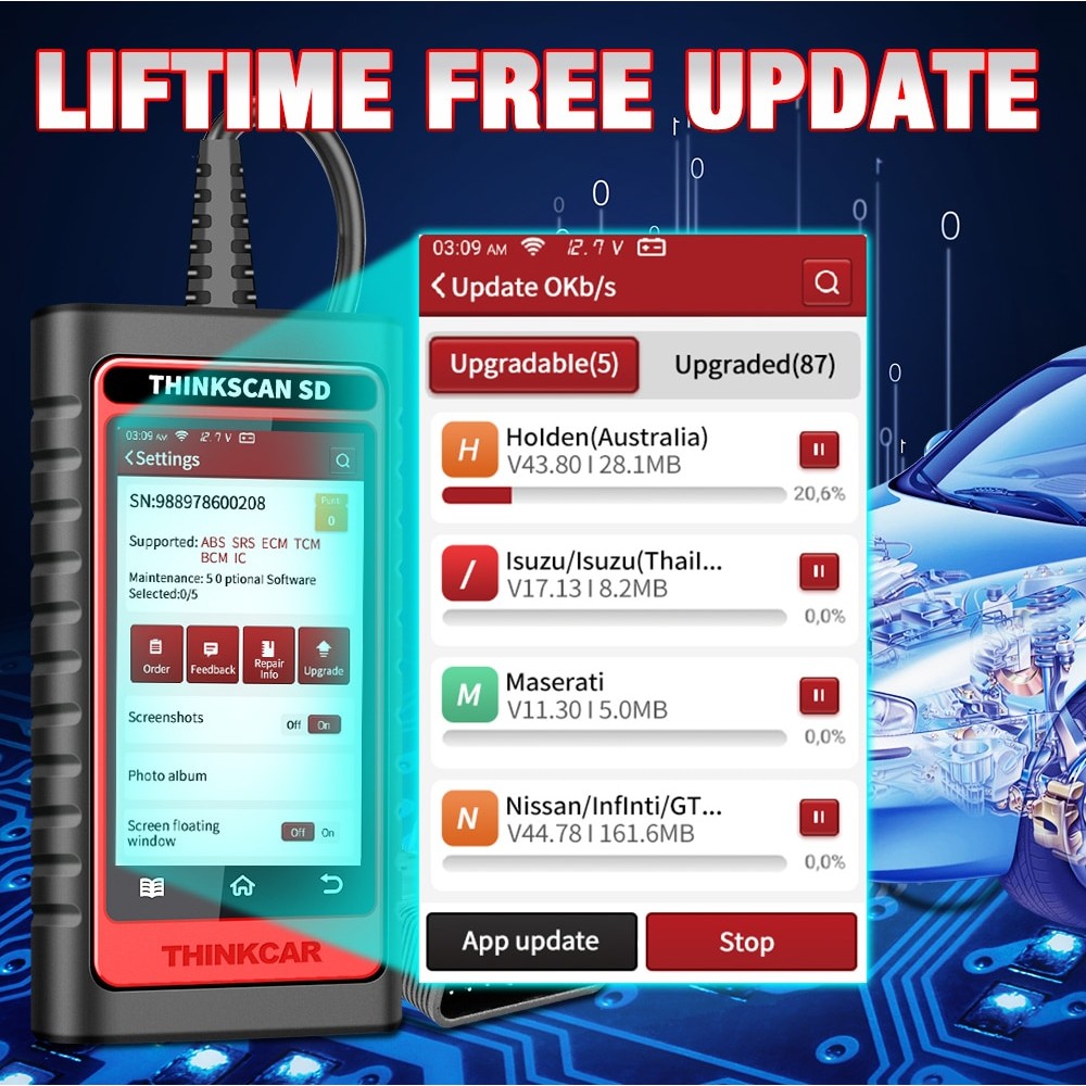 ThinkCar ThinkScan SD6 OBD2 Scanner Engine ABS SRS ECM TCM BCM IC Auto ...