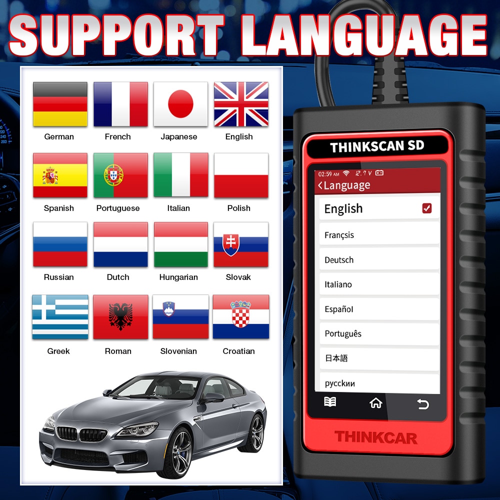 ThinkCar ThinkScan SD6 OBD2 Scanner Engine ABS SRS ECM TCM BCM IC Auto ...