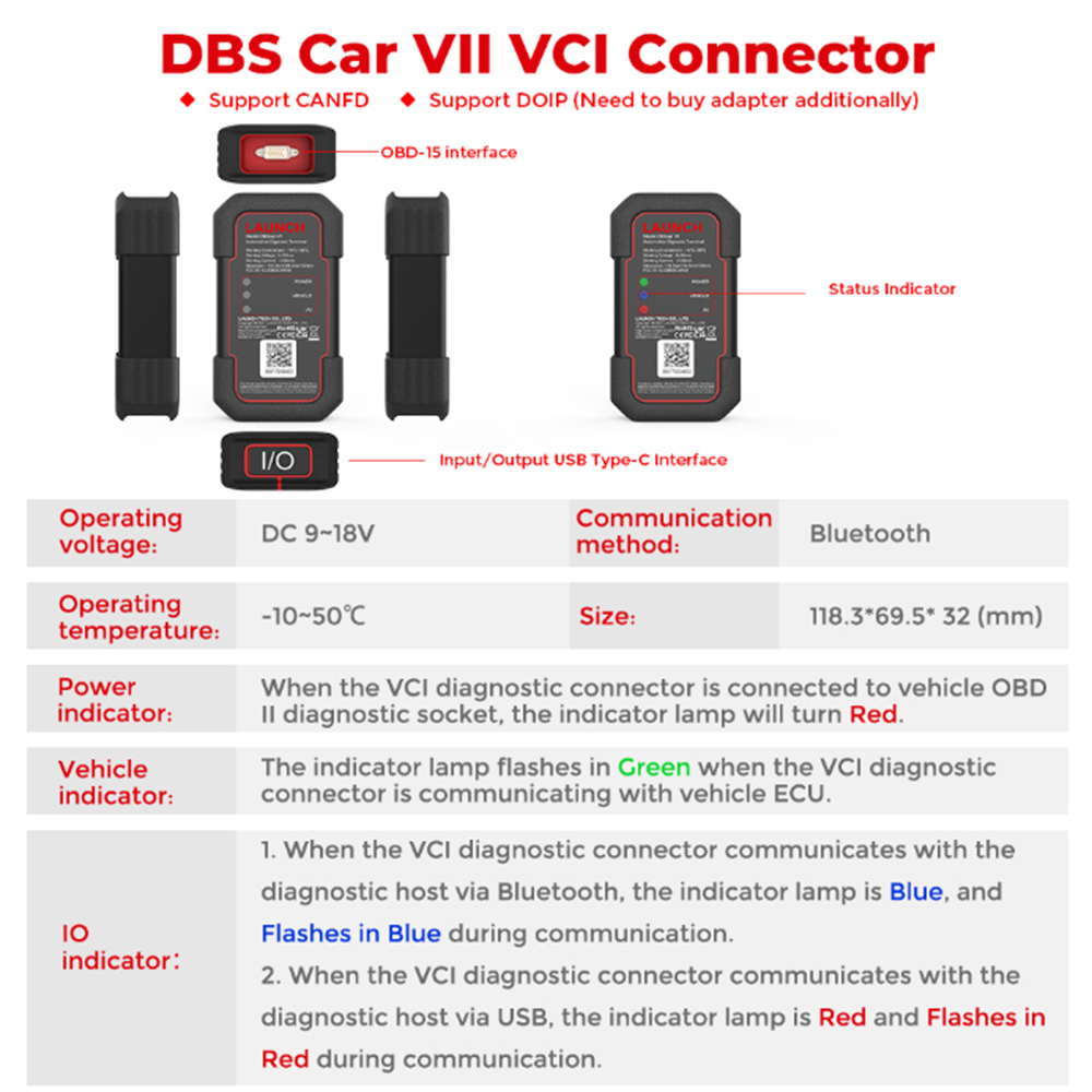 100% Brand New LAUNCH DBScar VII Bluetooth Connector DBSCAR 7 Support ...