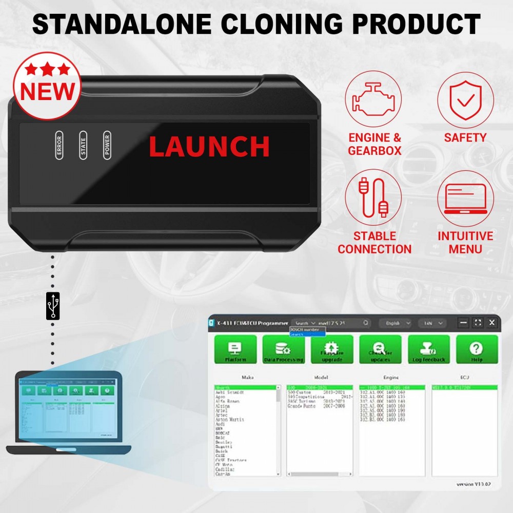 Launch X-431 ECU & TCU Programmer Standalone Cloning Device 2D Menu for ECU Data Reading/Writing