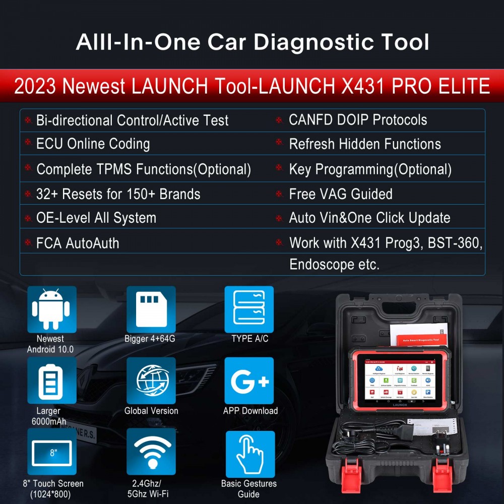 Launch X431 PRO ELITE Auto Full System Car Diagnostic Tools CAN FD ...