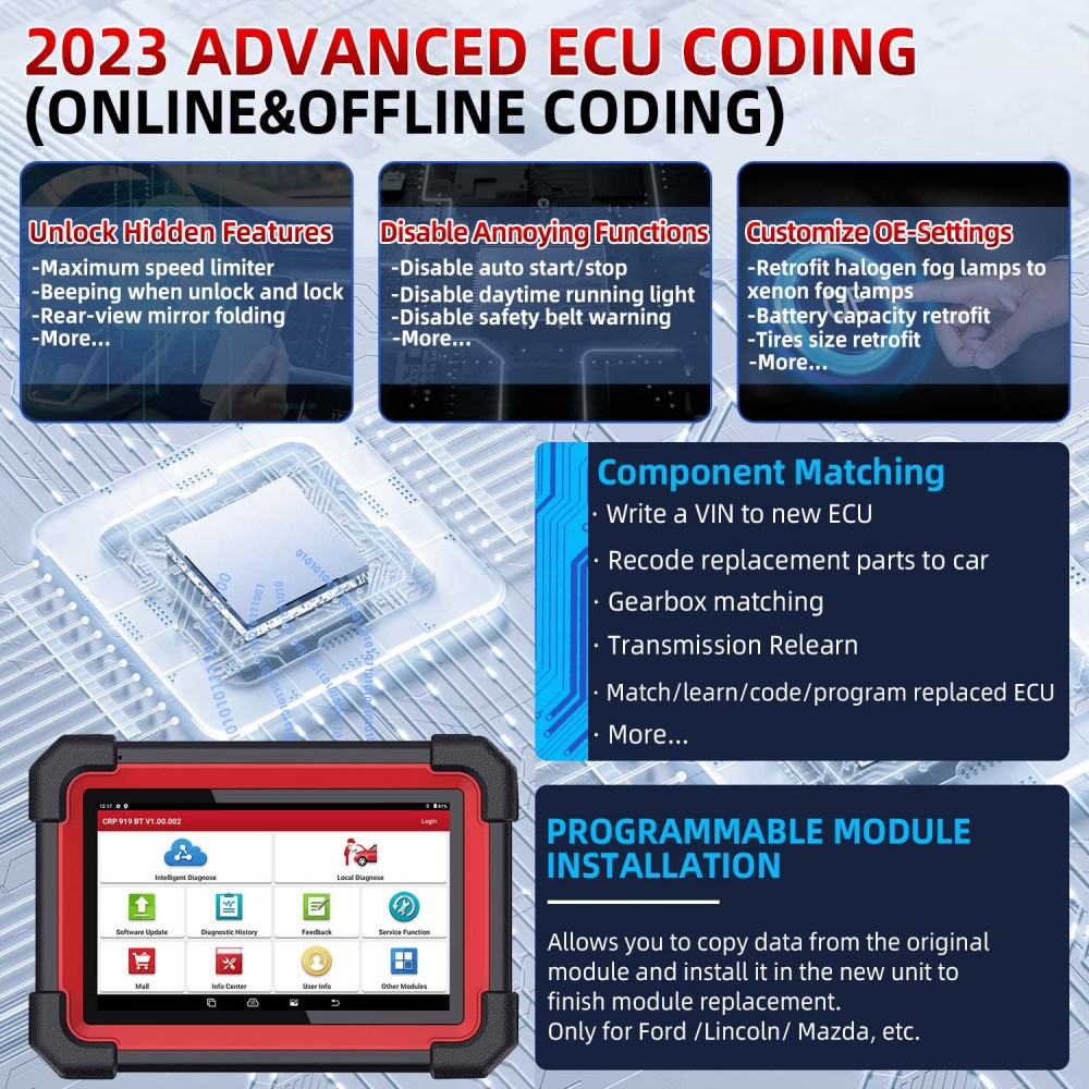 Launch X431 CRP919E BT Car Diagnostic Tool DBScar VII VCI Auto OBD OBD2 ...