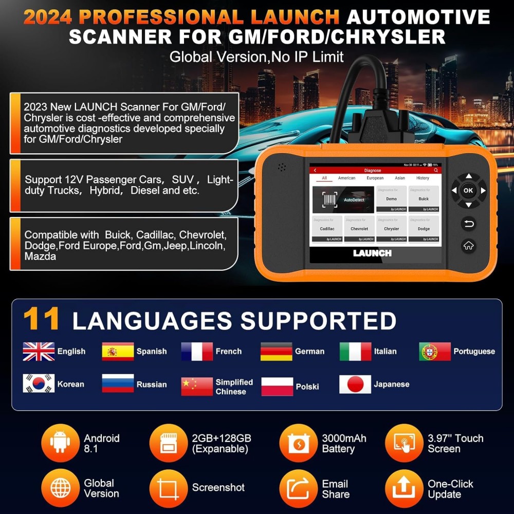 LAUNCH Creader Elite 2.0 FGC for Ford GM Chrysler Full System Bi ...