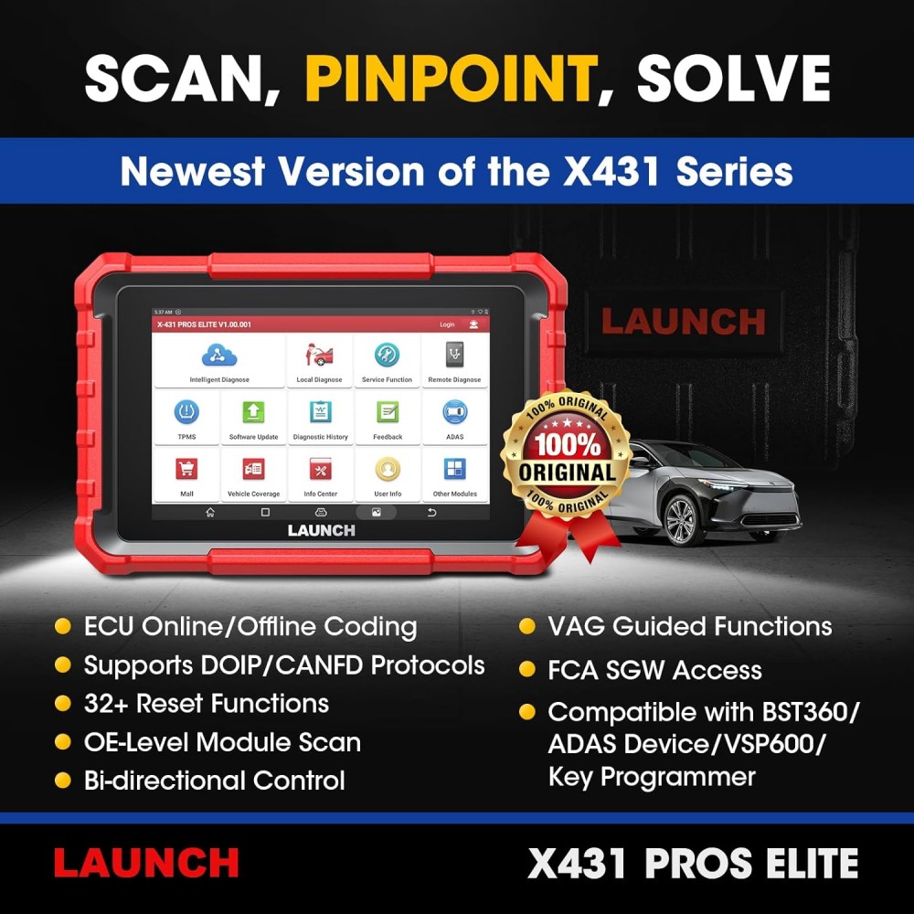[EU/UK Version] Launch X-431 PROS Elite 8inch Bidirectional Scan Tool with CANFD ECU Coding Full ...